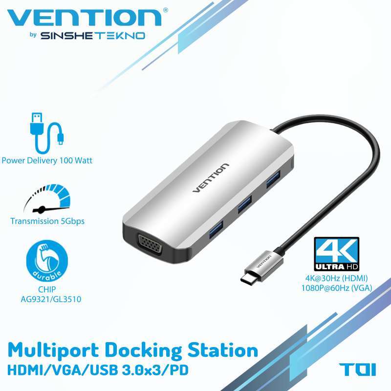 Jual VENTION Multiport Type C Multiport VGA HDMI USB 3.0 PD charging di ...