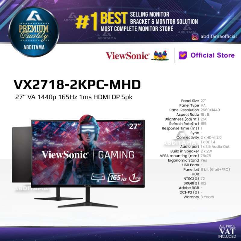 Jual Monitor LED Viewsonic VX2718-2KPC 27 VA 1440p 165Hz 1ms HDMI DP ...