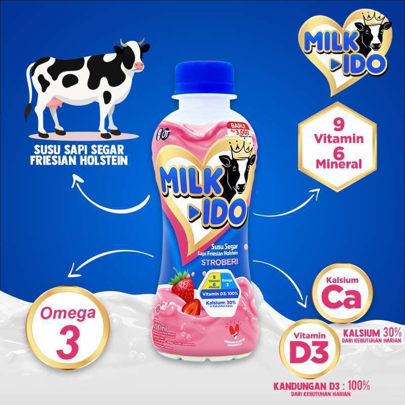 Jual Milkido Susu Sapi Segar RTD Milk Ido STRAWBERRY [200 ml x 12 pcs ...