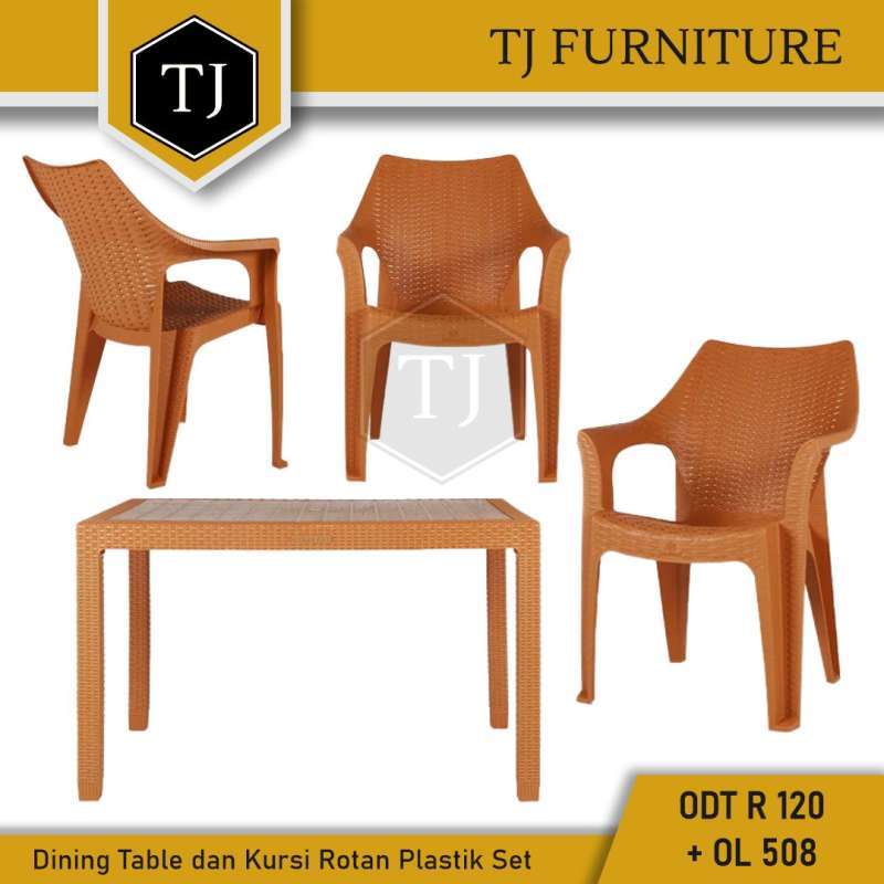 Jual Olymplast Set Meja Makan Dan Kursi Plastik Tanganan Motif Rotan