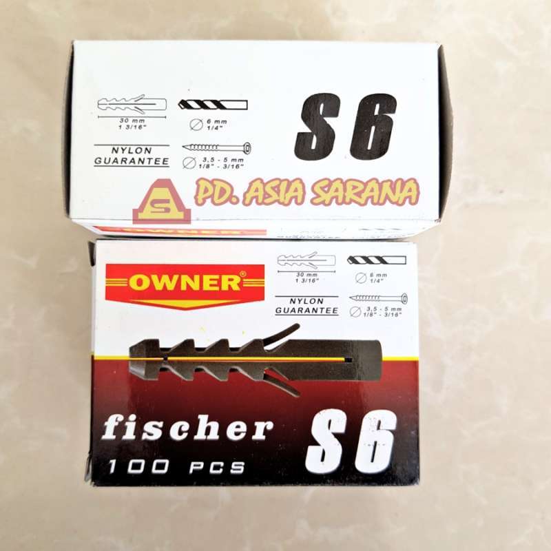 Jual [1 Box S6] Viser Plastik Alat Skrup Tembok S 6 Fisher Nylon di ...
