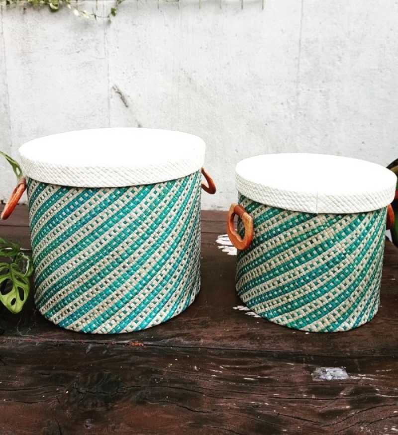 Promo Box Anyam Pandan Motif Lurik Tempat Penyimpanan Serbaguna - M ...