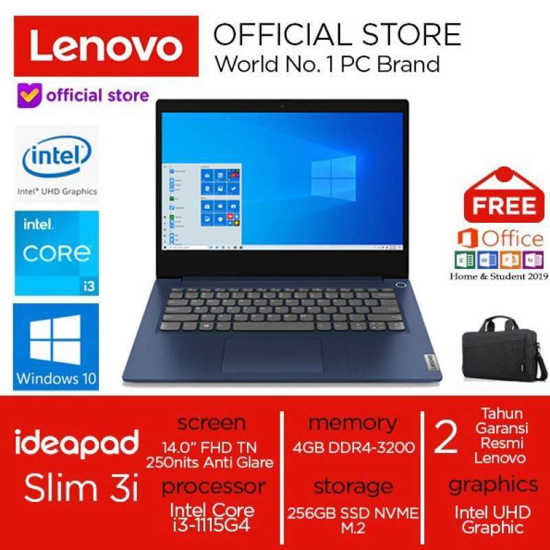 Jual Laptop Lenovo IdeaPad Slim 3i i3-1115G4 4GB 256GB SSD Win10+OHS di ...