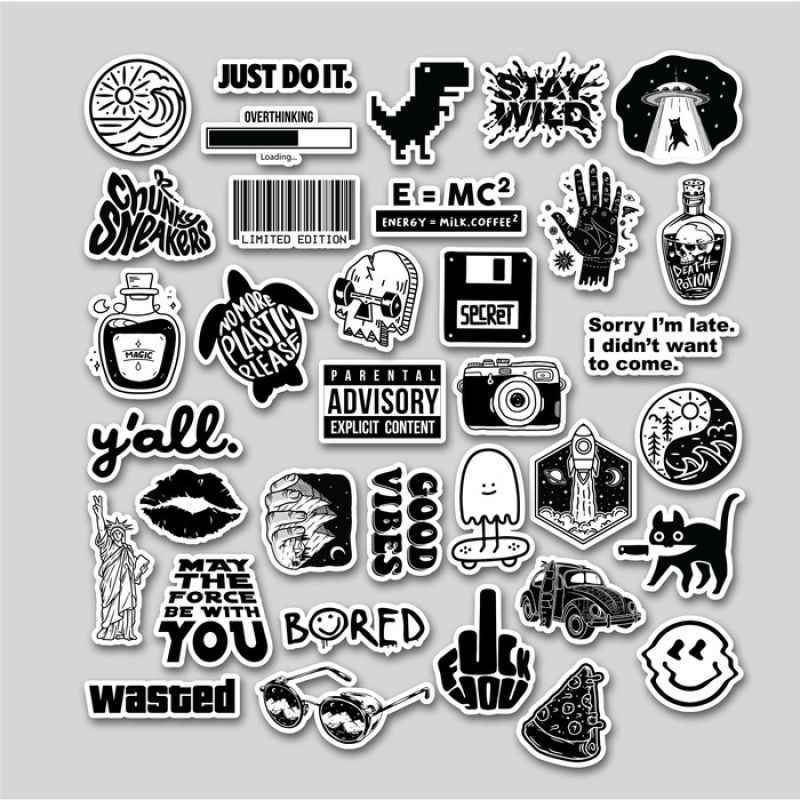 Promo Sticker Pack Black & White | Sticker Tumblr | Stiker Laptop Koper ...