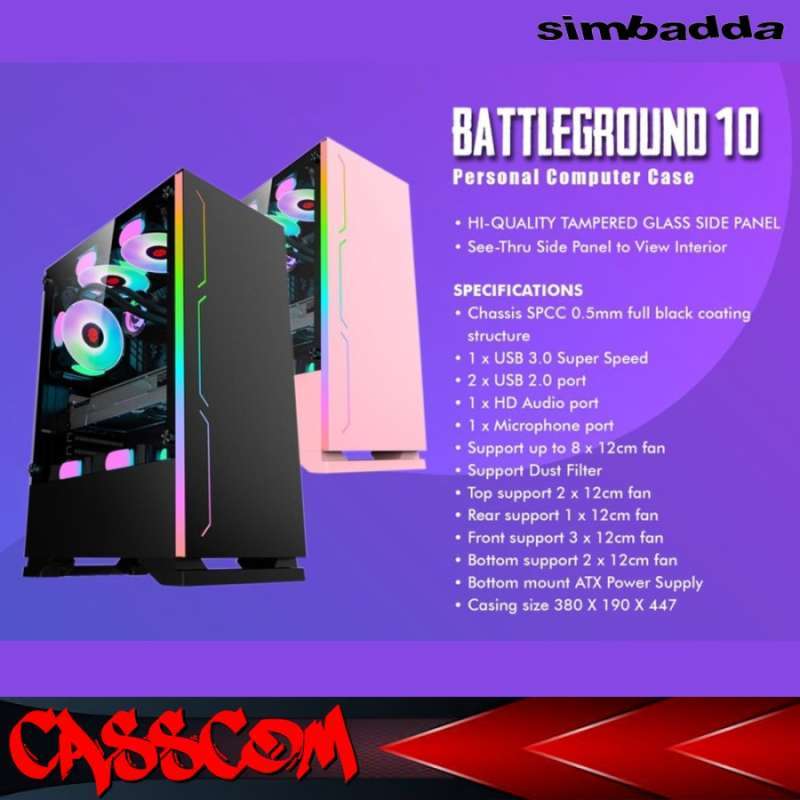 Jual Simbadda Battleground 10 Gaming CPU Case - Tempered Glass Chassis ...