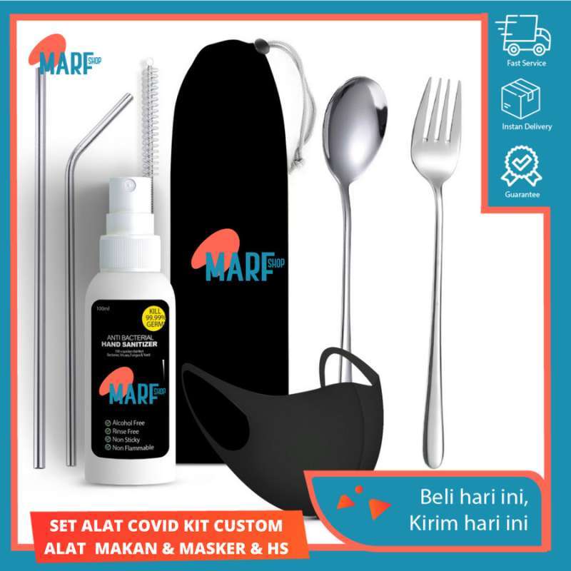 Jual ALAT MAKAN SET NEW NORMAL KIT + MASKER HAND SANITIZER BISA CUSTOM APD di Seller Marf Store ...