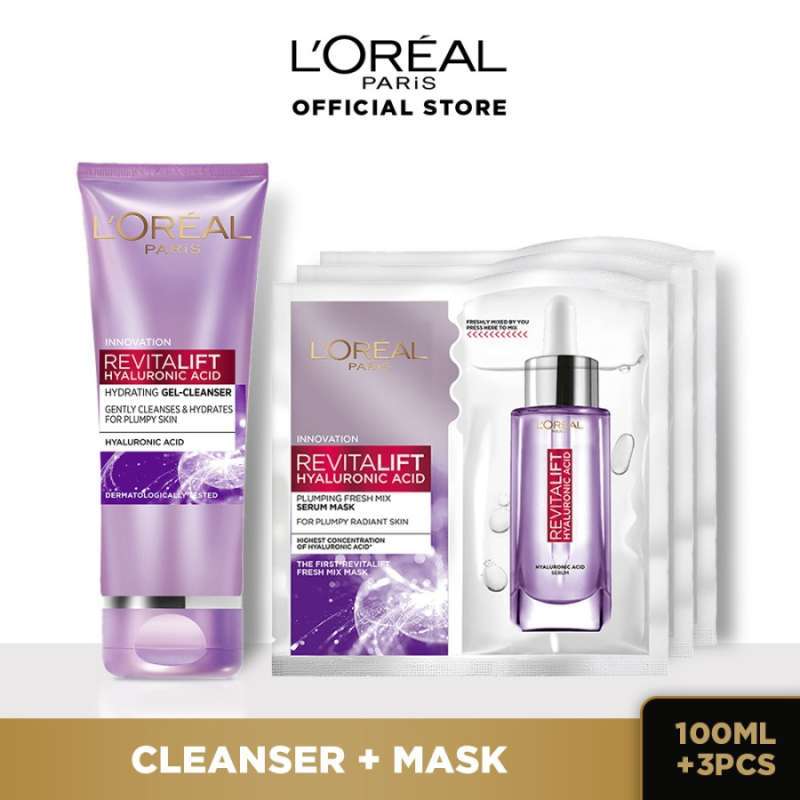 Jual L'Oreal Paris Revitalift HA Gel Cleanser + HA Fresh Mix Mask x3 di ...
