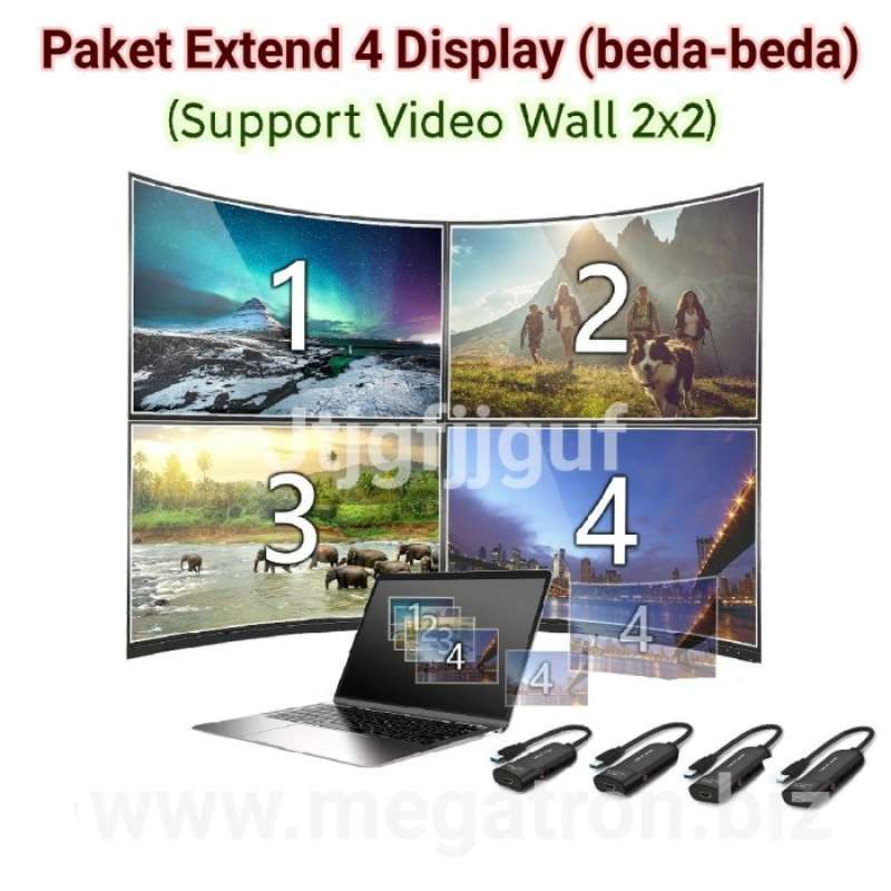 Jual SPECIAL PAKET EXTEND 4 MONITOR DISPLAY (TAMPIL BEDA-BEDA) - USB 3. ...