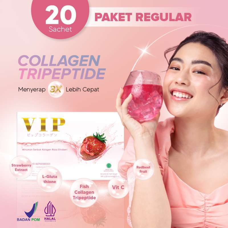 Jual VIP Collagen Drink - 1 BOX - 20Sachet - Suplemen Pemutih kulit BPOM - Collagen Tripeptide ...