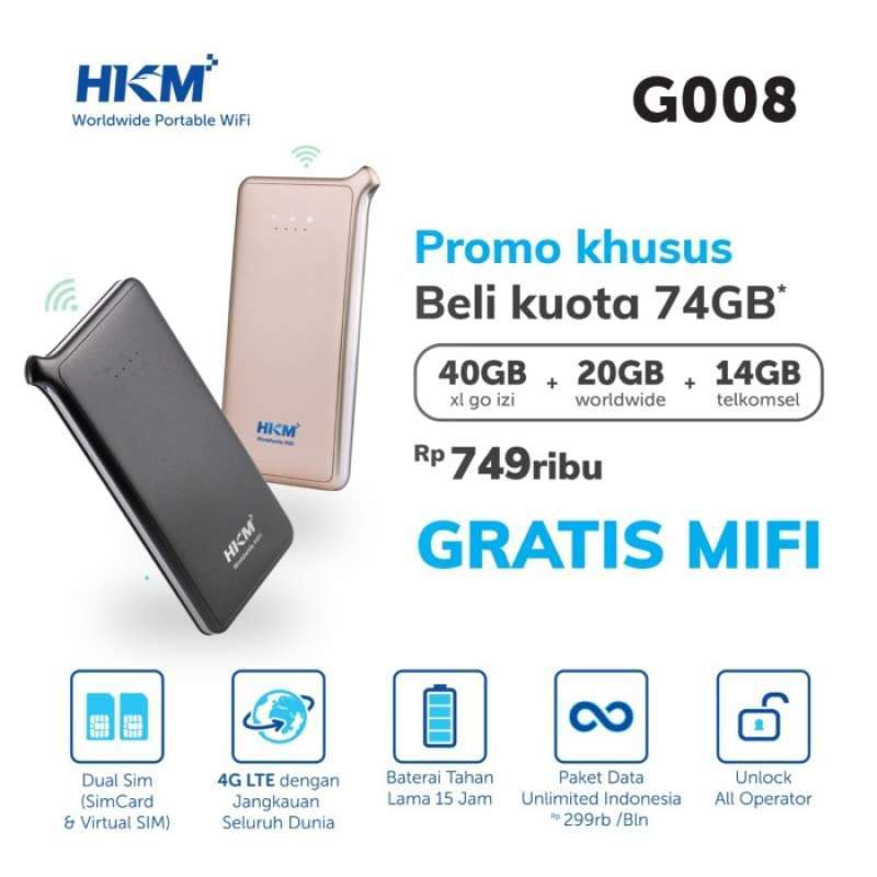 Jual Mifi Modem Wifi 4G LTE GlocalMe HKM G008 XL Go IZI Free Kuota ...