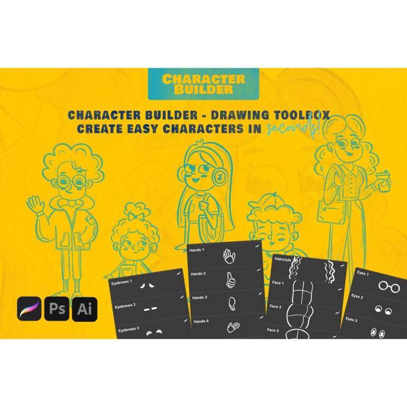 Jual Character Builder Drawing Toolkit - Procreate - Adobe Photoshop & Illustrator Di Seller ...