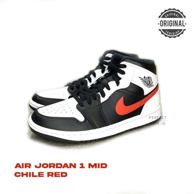 Jual Nike Air Jordan 1 Mid Chile Red 100% Original BNIB - 7 White Black ...