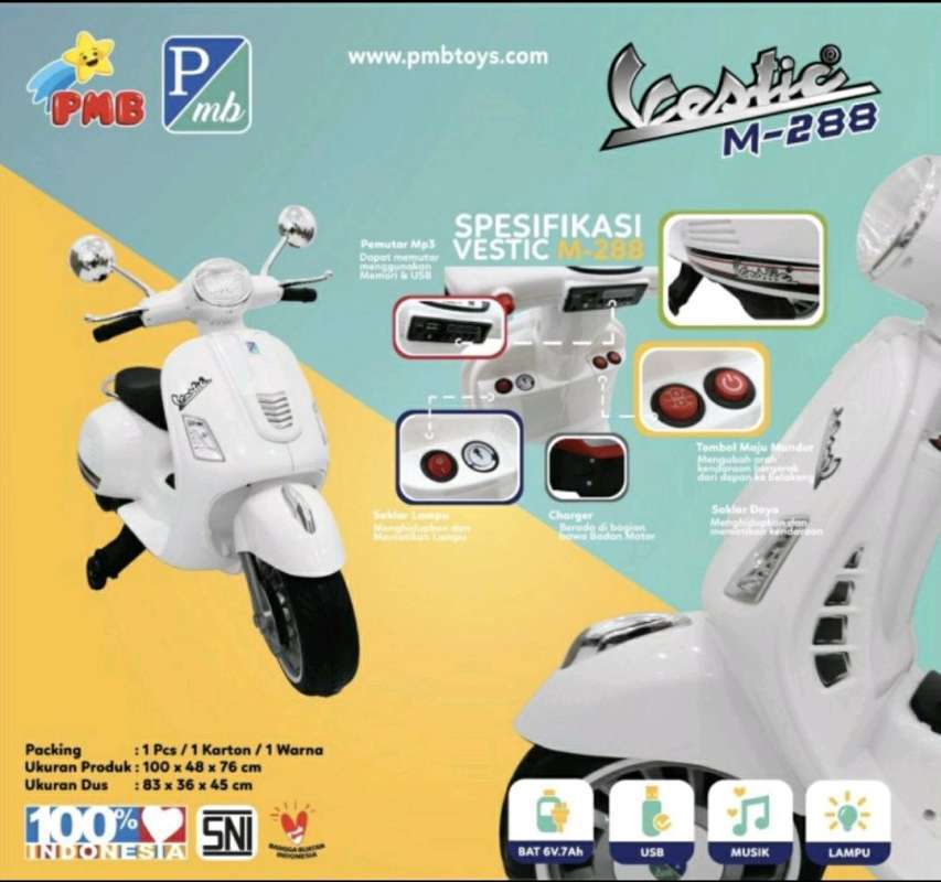 Jual Mainan Anak Motor Aki PMB M288 Vestic Model Vespa M-288 M 288 di ...