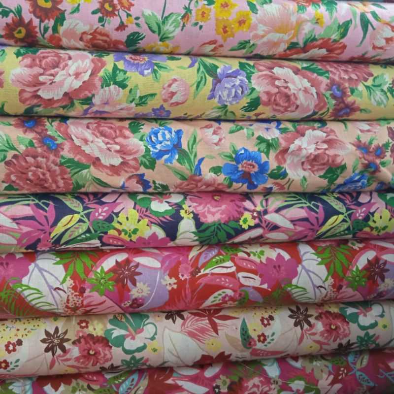 Jual [1 meter] kain katun lokal motif bunga kain katun motif kembang ...