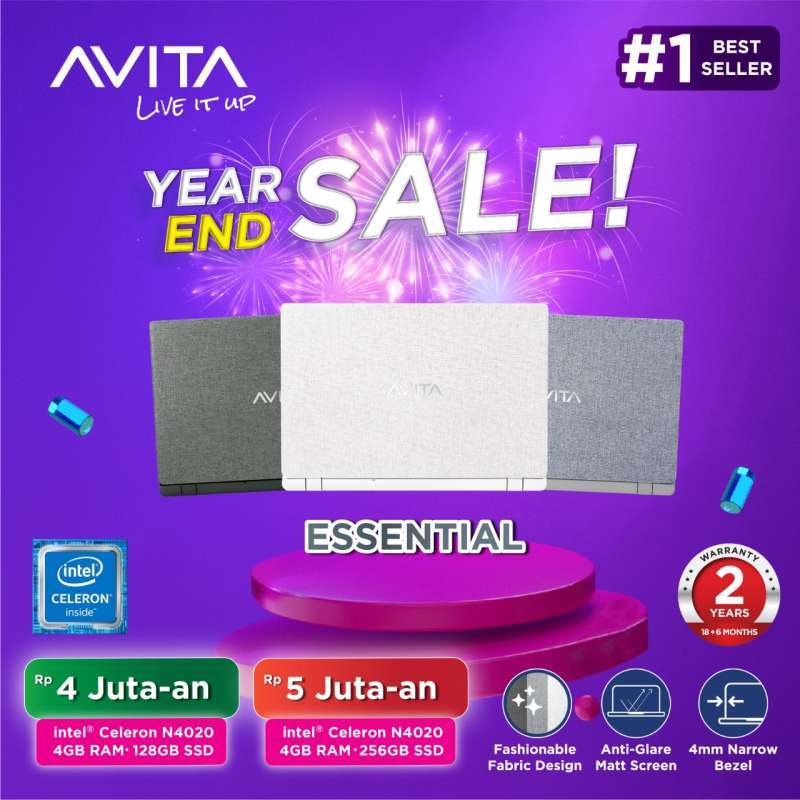 Promo Laptop Murah AVITA ESSENTIAL INTEL CELERON N4020 4GB RAM 128GB SSD W10 Diskon 5% di Seller ...