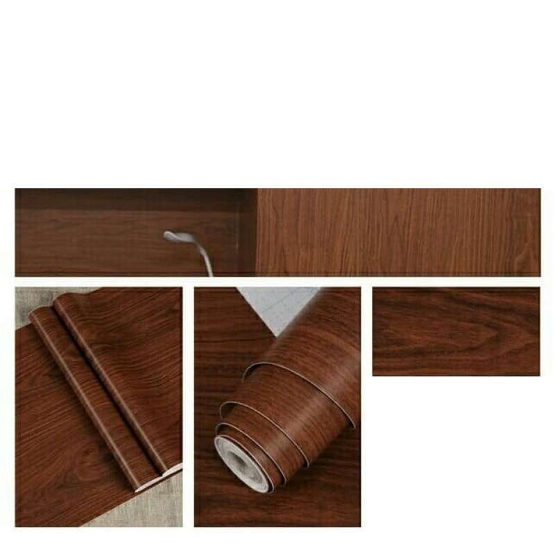 Promo Home Wallpaper Sticker Dinding Kayu Polos Gelap 45cm X 10 M