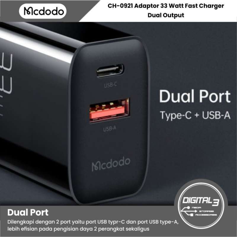 Jual Mcdodo Ch-0921 Charger 33w Adapter Usb A + Type C Fast Charging Pd Qc Di Seller Digital 3 ...