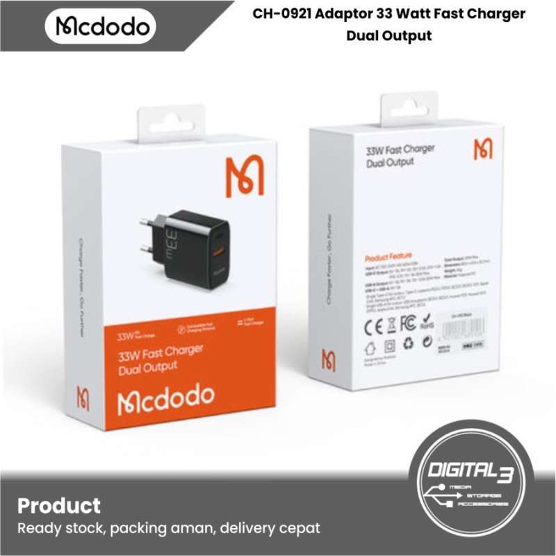 Jual Mcdodo Ch-0921 Charger 33w Adapter Usb A + Type C Fast Charging Pd Qc Di Seller Digital 3 ...