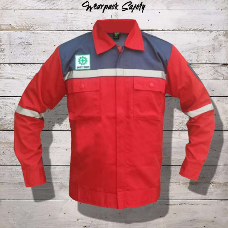 Jual Wearpack Safety Lengan Panjang Merah Abu Seragam Kerja Atasan ...