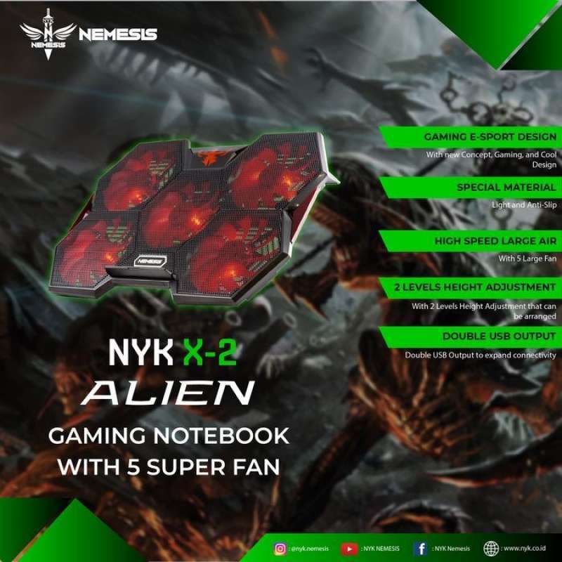 Jual NYK Nemesis Cooling Pad Alien X-2 5 fan LED pendingin Laptop dan ...