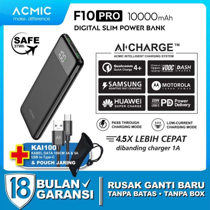 Jual RECOMMENDED ACMIC F10PRO 10000MAH AICHARGE SLIM DIGITAL POWERBANK QC4 + PD + VOOC di Seller ...