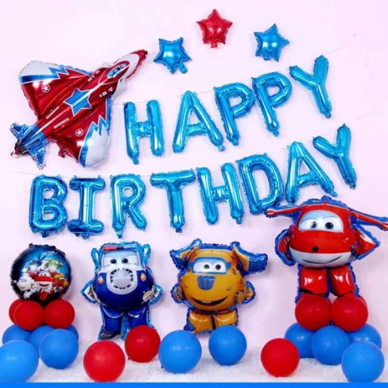 Jual Balon set ulang tahun super wings / balon pesawat balon super wing ...