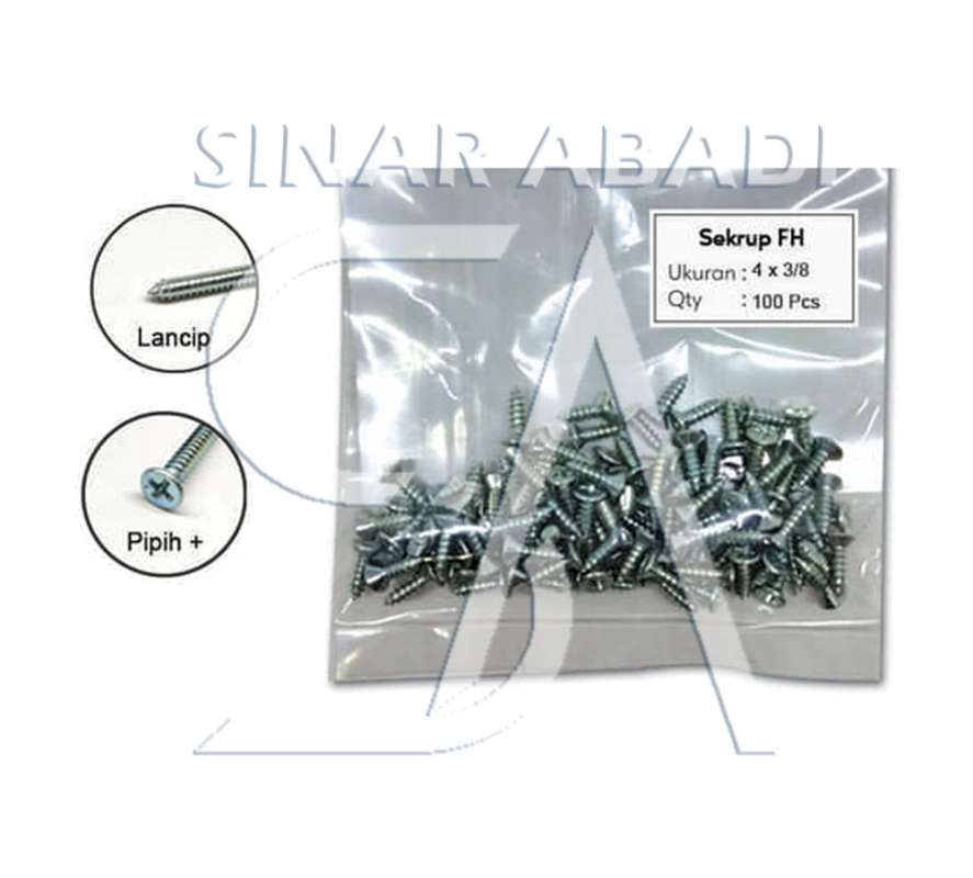 Promo SEKRUP FH 4 x 3/8 - SKRUP FH 4x3/8 BAUT TAPPING ISI 100 PCS ...