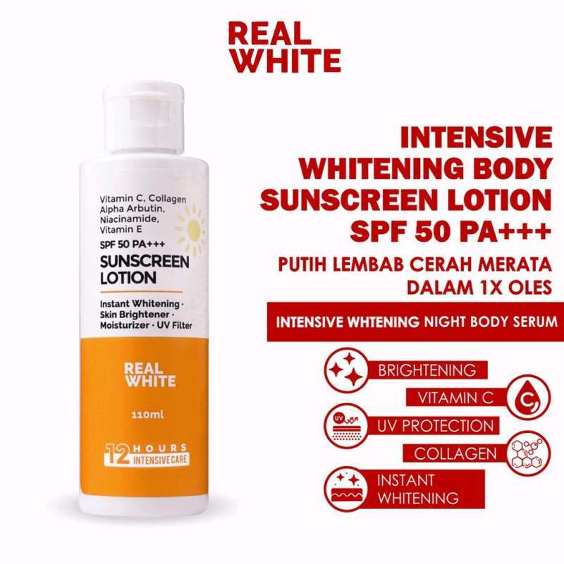 Jual Real White Spf 50 Pa +++ Intensive Whitening Sunscreen Lotion Di ...