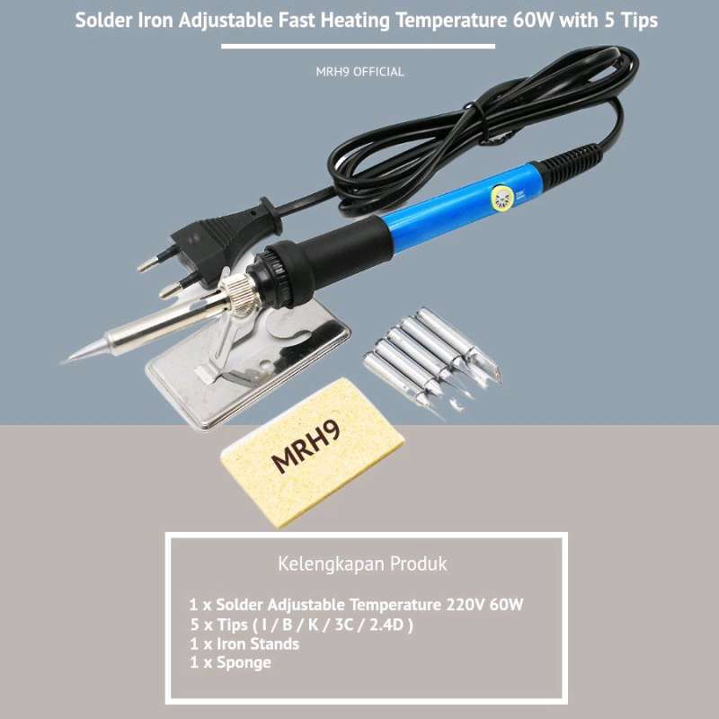 Jual Solder Iron Adjustable Fast Heating Temperature 60W with 5 Tips di Seller MRH Store - Bambu ...