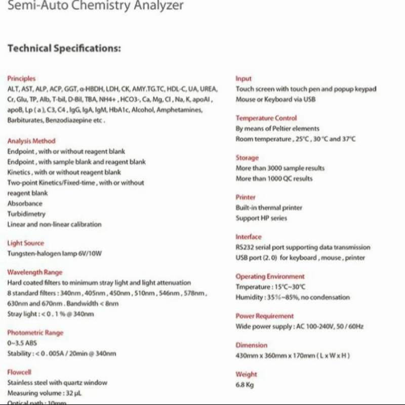 Jual Photometer Mindray Ba 88a Semi Automatic Chemistry Analyzer Di ...