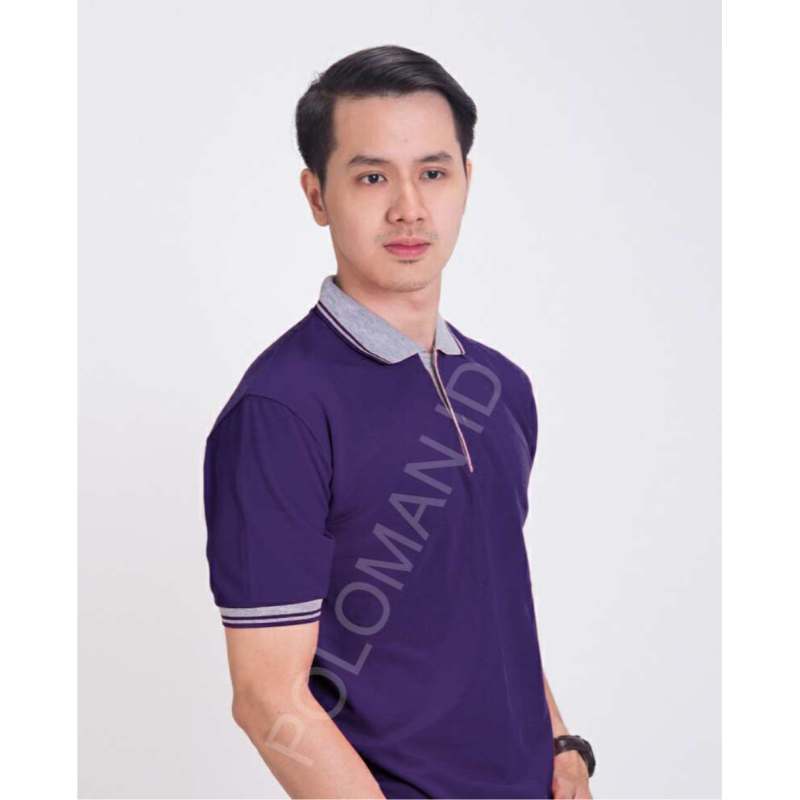 Jual Baju Kaos Kerah Polo Shirt Pria Ungu Kerah Kombinasi Polos Di ...