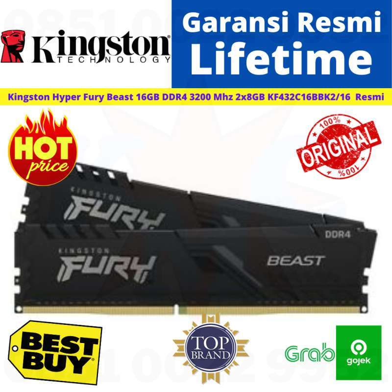 Jual DDR4 16GB 2X8GB 3200Mhz KF432C16BBK2/16 KINGSTON FURY BEAST RESMI di Seller Karya Megah ...