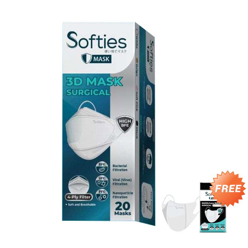 Jual Softies Surgical 3D Mask White [20's] Free Softies DuckShape ...