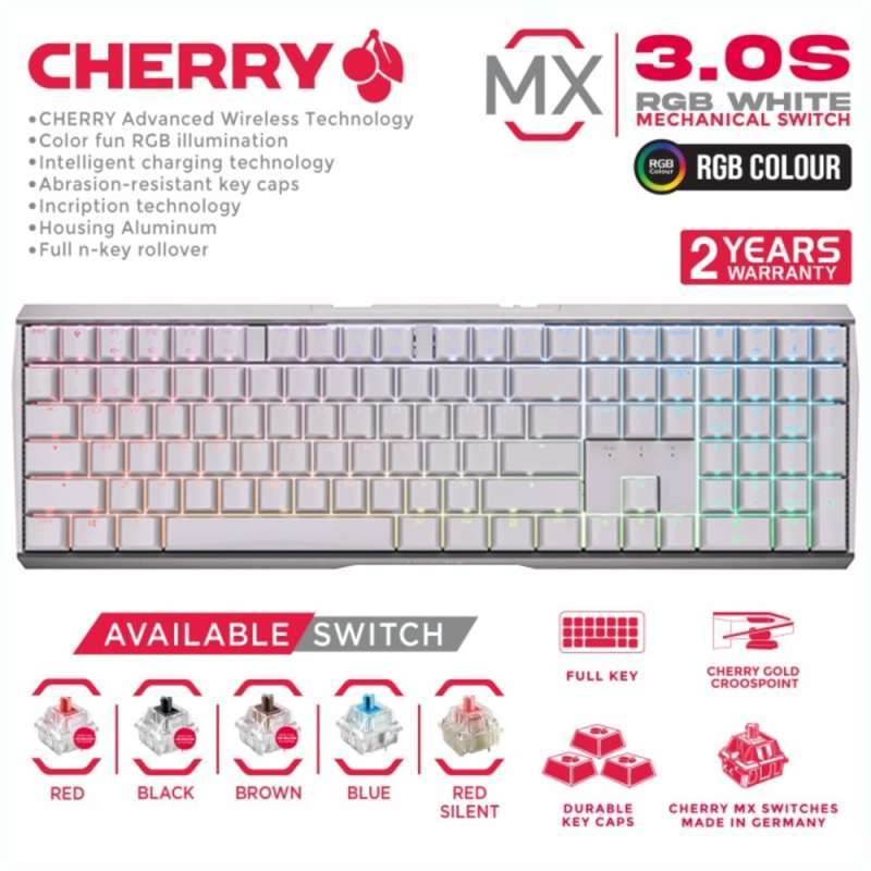 Jual Cherry Mx Wireless Gaming Keyboard Full Size Mx 3.0S Wl Rgb White ...