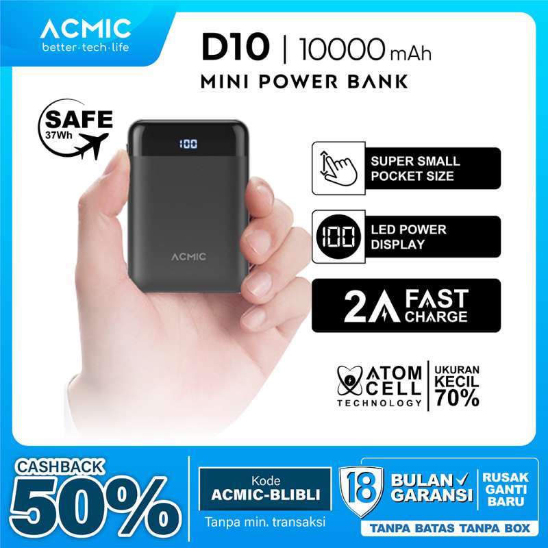 Jual ACMIC D10 10000mAh Mini PowerBank (Digital Display + 2A Fast ...