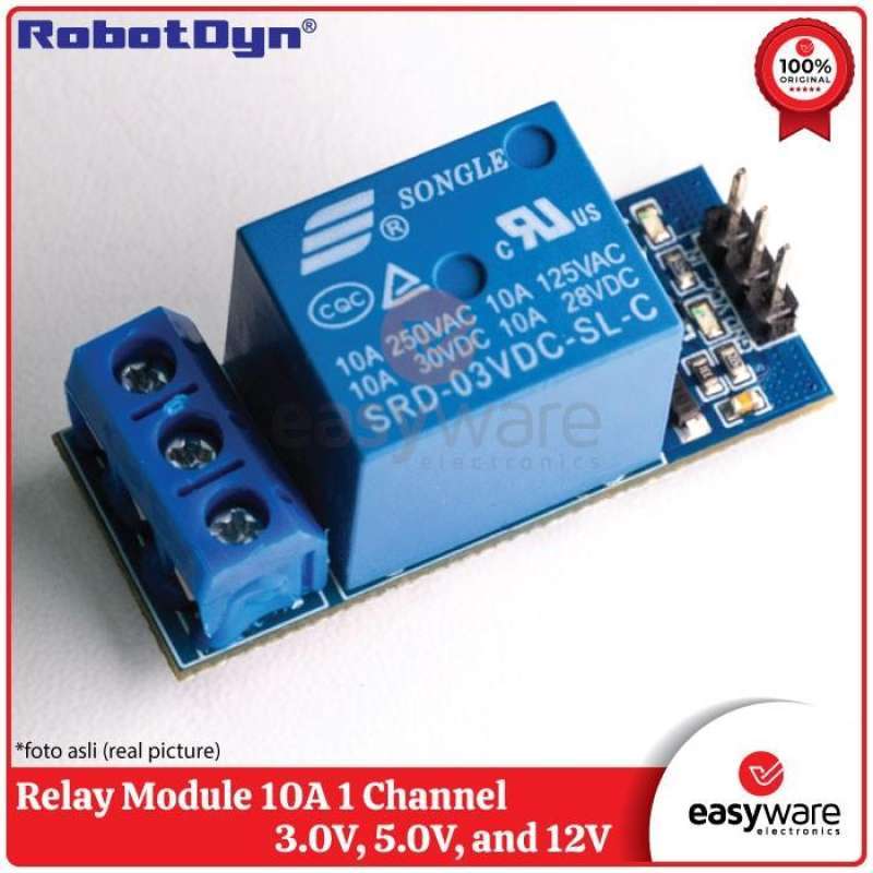 Jual RobotDyn Relay module 1 Channel 10A 3V 5V 12V Relay Songle - 3V di Seller EasyWare ...