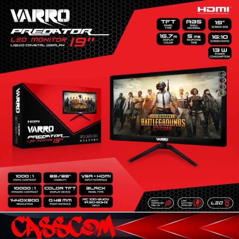 Jual Monitor Led Varro Predator Display 19 Inch Vga & Hdmi Di Seller ...