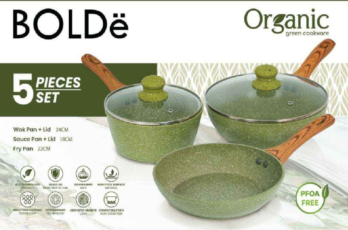 Promo Bolde Organic Green Cook Coating Pan Set 5 Pcs Panci Wajan Diskon ...
