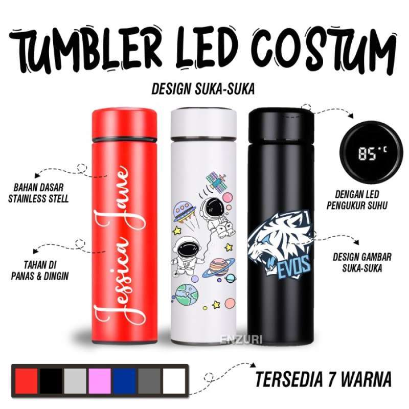 Jual Tumbler Costum Botol Termos LED Suhu Print UV Gambar Logo Nama Sovenir di Seller Siennaa ...
