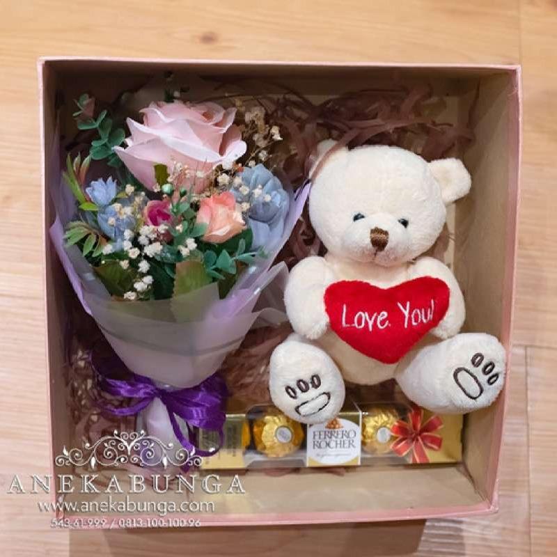 Jual Mini Bouquet Flower Box Teddy Doll Buket Bunga Kotak Plastik ...