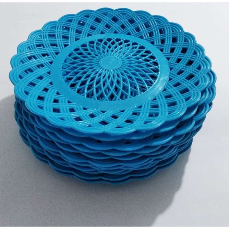Promo Piring Plastik Model Rotan Anyaman 3star Biru Isi 12 Buah Diskon ...