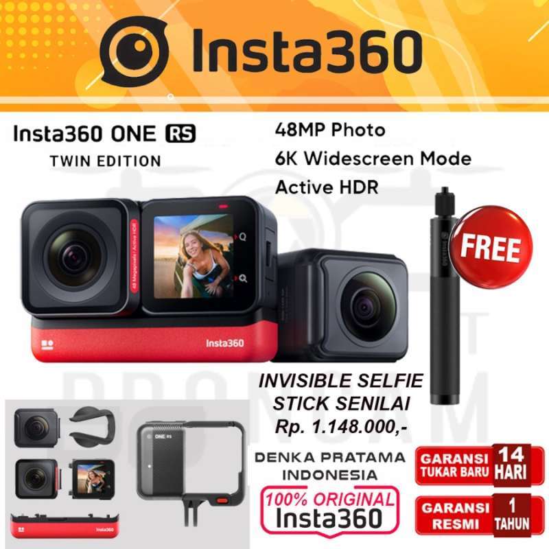 Promo Insta360 One Rs Twin Edition Action Cam Camera Insta 360 - Memory 64gb Paket Tripod Mini ...