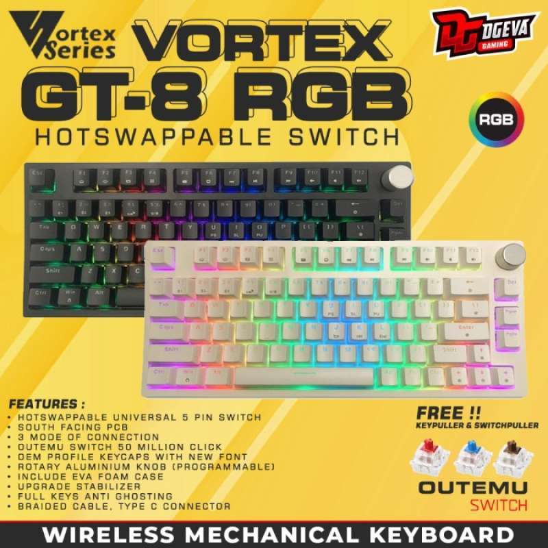Jual Vortex Series Gt8 / Gt-8 Wireless Rgb Mechanical Gaming Keyboard ...