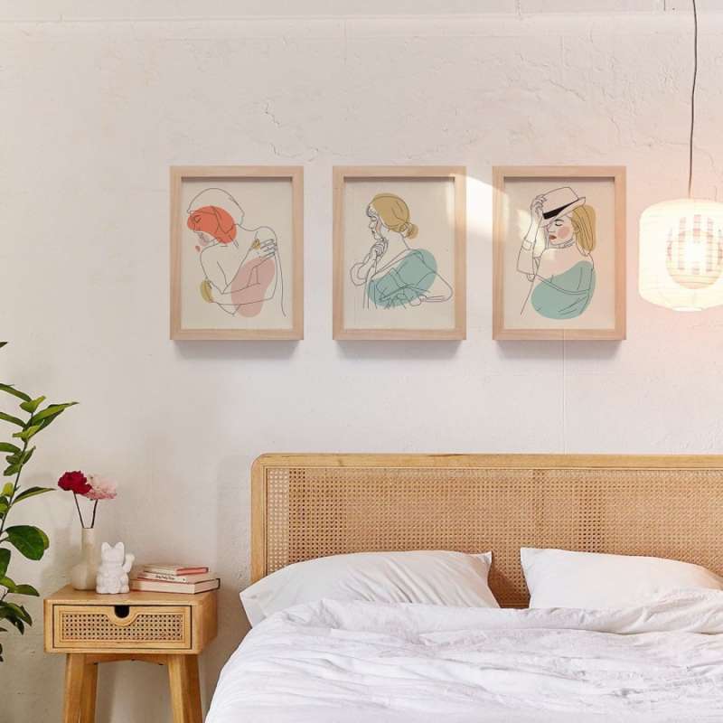 Jual Home Decor Bingkai Kayu Lukisan Wanita Line Art Hiasan Dinding ...