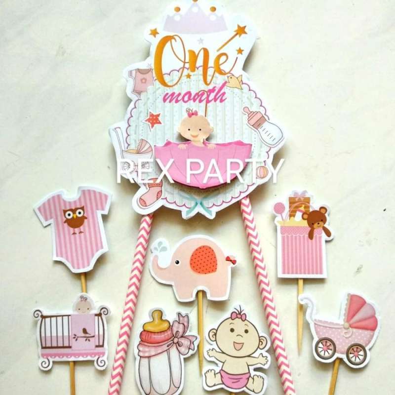 Jual Topper One Month/Cake Topper One Month Baby Girl/Topper Kue Satu ...