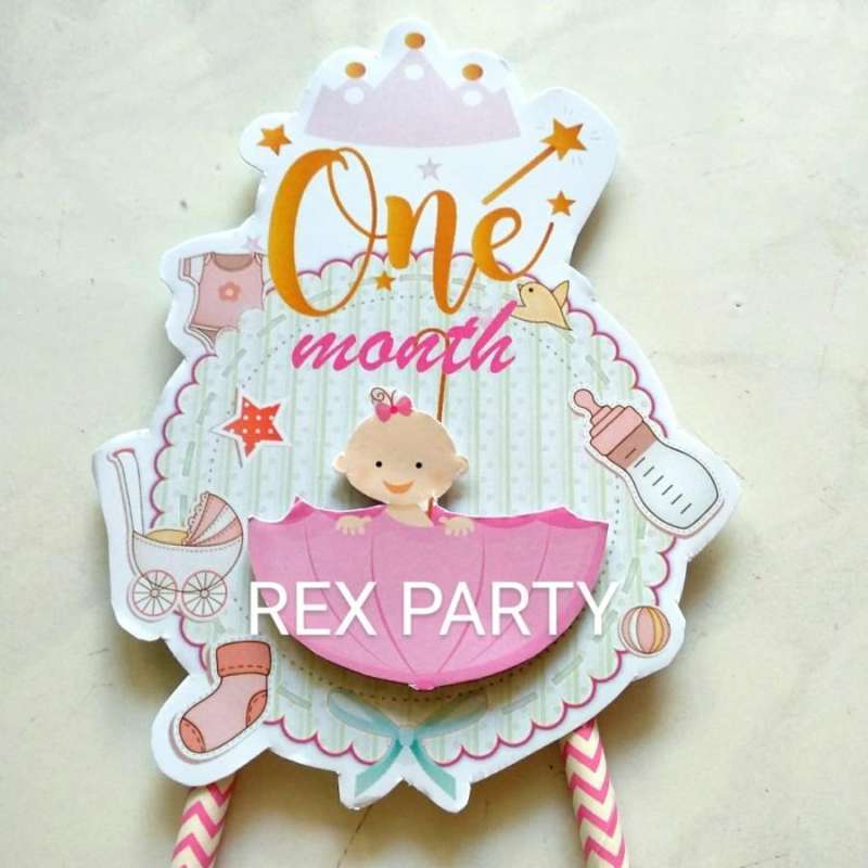 Jual Topper One Month/Cake Topper One Month Baby Girl/Topper Kue Satu ...