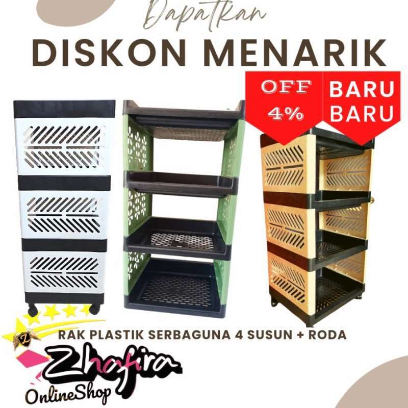 Jual Rak Plastik 4 susun+roda/Rak plastik serbaguna/Rak 4 tingkat di ...