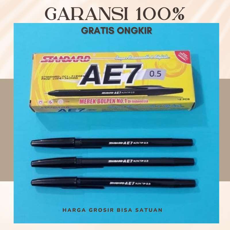 Jual 1 Box Standard AE7 Alfa Tip 0.5mm / Ballpoint Standard Hitam AE7 / Pulpen Hitam Standard ...
