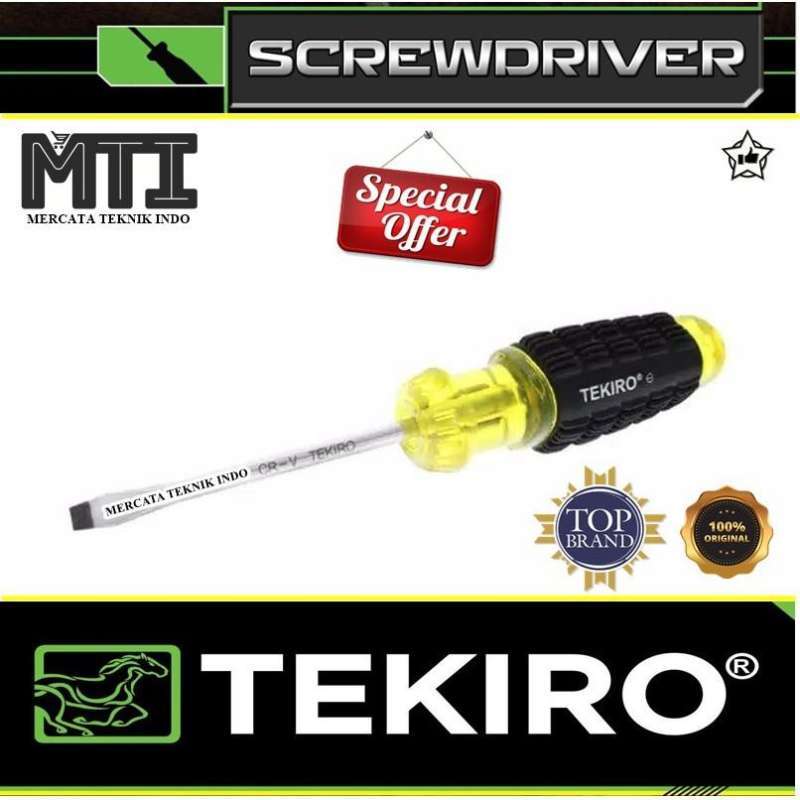 Jual OBENG MINUS TEKIRO GAGANG KARET 5-6 MM X 38 - 300 NEGATIF MIN ...