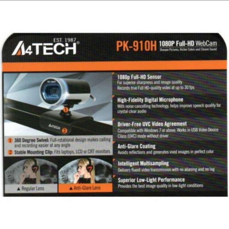Promo Webcam Full HD 16MP A4Tech PK-910H-Usb Kamera 1080p Bilt in Mic ...